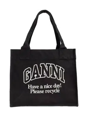 GANNI Logo-embroidered Tote Bag - Black