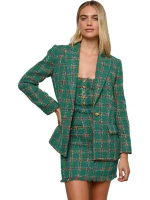 L'Agence Gweny Tweed Blazer - Green Windowpane Tweed