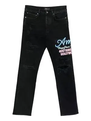 Amiri Embroidered Distressed Jeans - Black