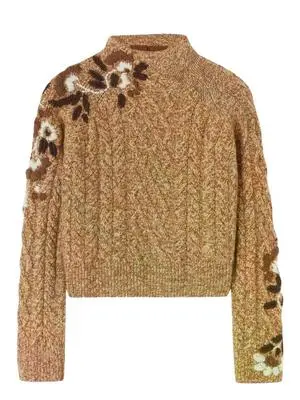 Ermanno Scervino Cable-knit Sweater With Floral Embroidery - Neutrals