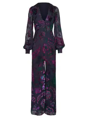 Etro Floral-velvet Maxi Dress - Blue