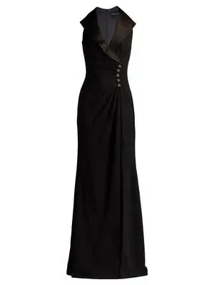 Tadashi Shoji Satin-collar Embellished Gown - Black