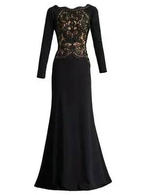 Tadashi Shoji Long-sleeve Embroidered Gown - Black