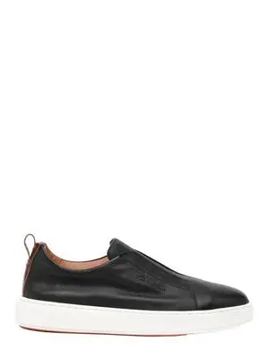 Santoni Tumbled Leather Slip-on Sneakers - Black