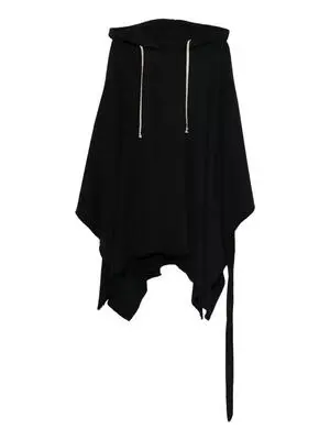 Rick Owens Raw-edge Drawstring Poncho Hoodie - Black