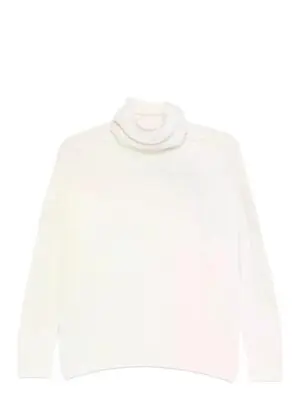 KUJTEN Turtleneck Sweater With Cable Knit Detail - White