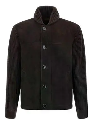 Brioni Ribbed-sleeve Suede Bomber Jacket - Brown