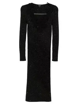 Giambattista Valli Embellished Ribbed-knit Dress - Black