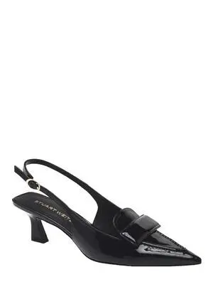 STUART WEITZMAN Sovinnie Patent Leather Slingback Loafer Pumps Black