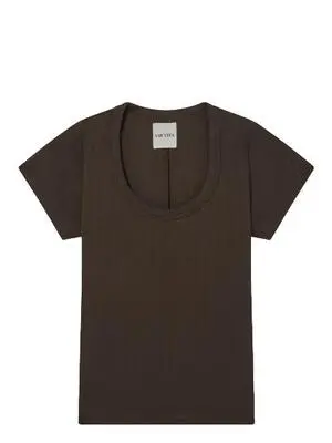 VIR VITA Pointelle Scoop Tee - Espresso