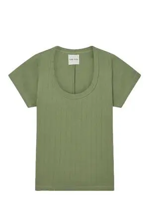 VIR VITA Pointelle Scoop Tee - Sage