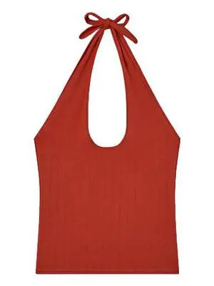 VIR VITA Pointelle Halter Top - Apple Red