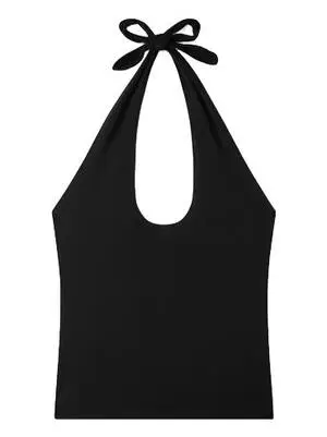 VIR VITA Pointelle Halter Top - Black