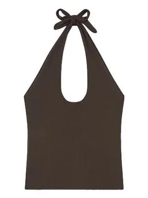 VIR VITA Pointelle Halter Top - Espresso