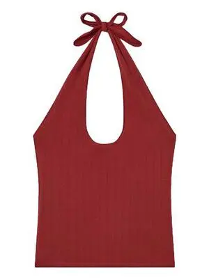 VIR VITA Pointelle Halter Top - Sun Dried Tomato