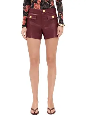 L'Agence Faux Leather Shorts - Black Cherry