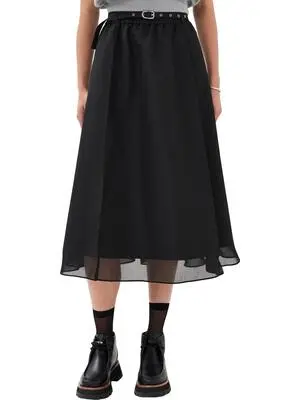 3.1 Phillip Lim Belted Midi Skirt With Chiffon Hem - Black