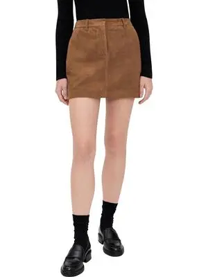 Theory Mini Suede Trouser Skirt - Deep Tobacco