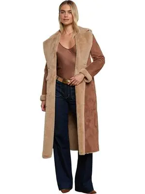 L'Agence Faux Fur Maxi Coat - Sepia Brown/light Almond
