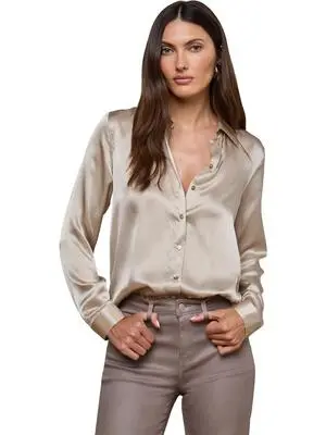 L'Agence Tyler Silk Blouse Top - Smoke Grey