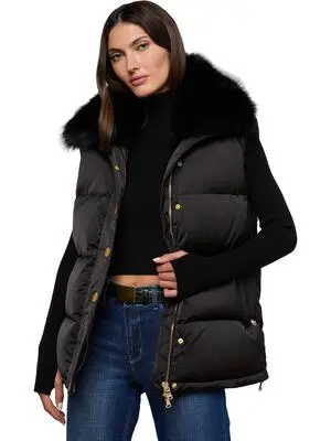 L'Agence Nalo Faux Fur Puffer Vest - Black