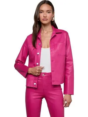 L'Agence Janelle Coated Denim Jacket - Pink Coated