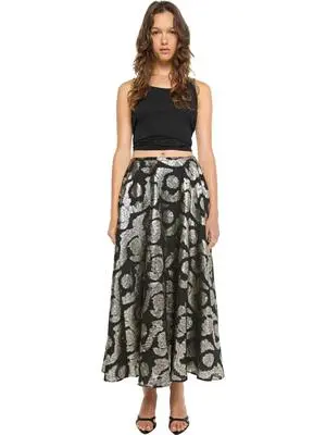 Alix Of Bohemia Roxanne Metallic Graphic Print Midi Skirt - Black