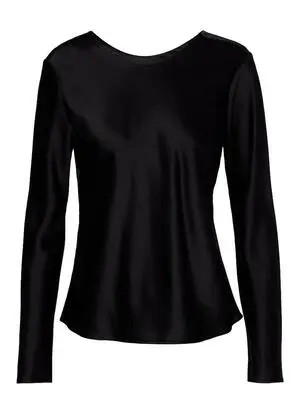 LESET Barb Draped Satin Top - Black