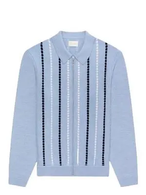 Aimé Leon Dore Jacquard Stripe Polo Shirt Cardigan - Blue