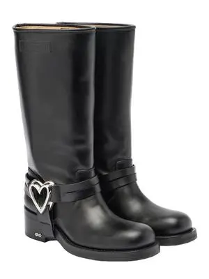 Mach & Mach Double Heart Leather Biker Boots - Black