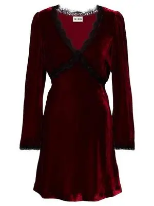 Rixo Macie Lace-trimmed Velvet Minidress - Burgundy