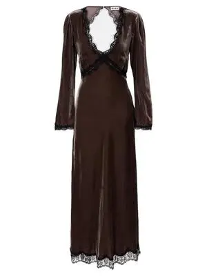 Rixo Alesha Lace-trimmed Velvet Midi Dress - Brown
