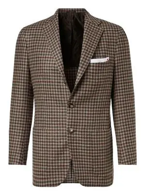Kiton Checked Wool, Silk, And Linen Blazer - Brown