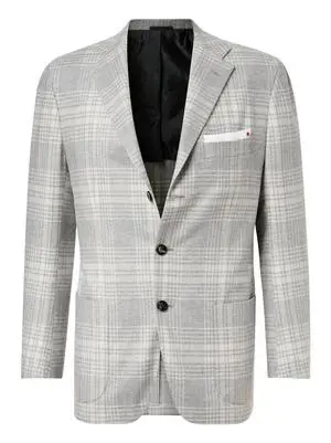 Kiton Prince Of Wales Wool-blend Blazer - Grey