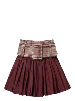 Patou Checked Ruched Virgin Wool Miniskirt - Burgundy