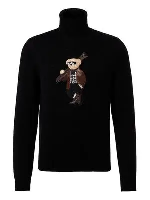 Ralph Lauren Purple Label Embroidered Cashmere Turtleneck Sweater - Black