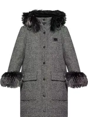 Dolce & Gabbana Faux-fur Trimmed Wool Coat - Grey
