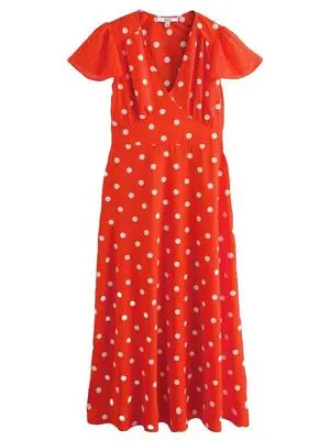 NEXT Polka Dot Tie Back Maxi Dress - Red