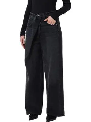 AGOLDE Vana Fold Waistband Wide Leg Jeans - Arcane Dark Black