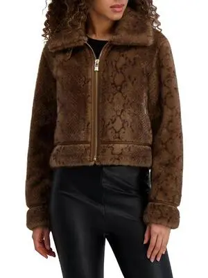 Karl Lagerfeld Paris Python Print Faux Fur Jacket - Brown Multi