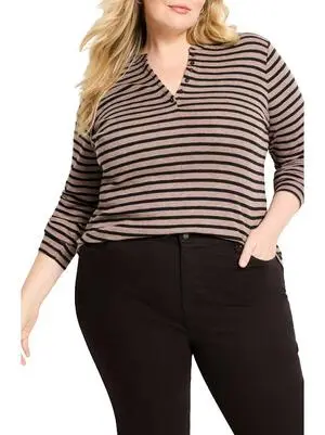 NIC+ZOE Stripe Long Sleeve Henley T-shirt - Brown Multi