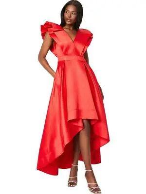 Coast Frill Sleeve V-neck Midi Dress - Red