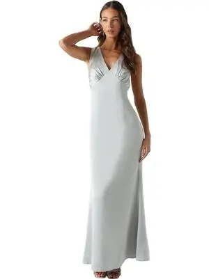 Coast Bow Back V-neck Satin Dress - Sage