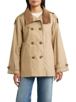 Sam Edelman Corduroy Collar Cotton Trench Coat - Sand