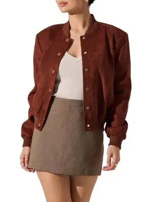 Astr The Label Olenna Faux Suede Bomber Jacket - Rust Brown