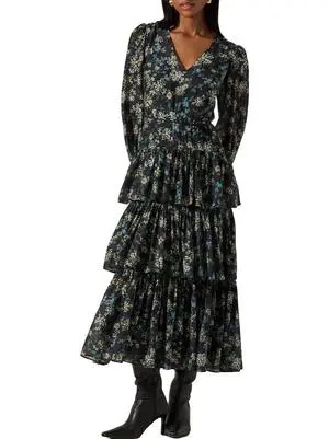 Astr The Label Franchesca Floral Cotton-blend Tiered Dress - Black Green Floral
