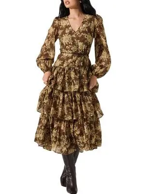 Astr The Label Franchesca Floral Cotton-blend Tiered Dress - Olive Floral