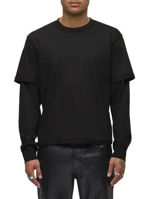 Hudson Jeans Hybrid Layered Long Sleeve Cotton T-shirt - Forest Black