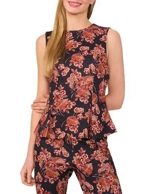 Ted Baker London Floral Sleeveless Peplum Top - Leather Brown