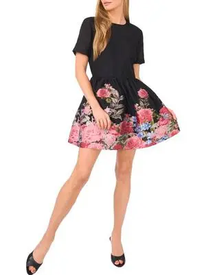 Ted Baker London Placed Floral Jacquard Fit & Flare Mini Dress - Rich Black